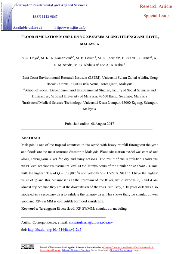 Pdf Flood Simulation Model Using Xp Swmm Along Terengganu River Malaysia