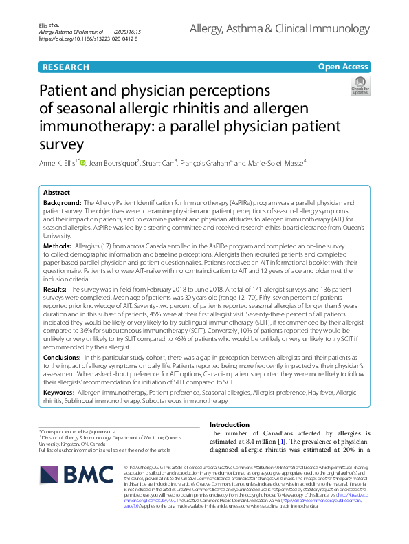 (PDF) Patient and physician perceptions of seasonal allergic rhinitis ...