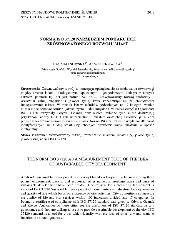 (PDF) The norm ISO 37120 as a measurement tool of the idea of ...