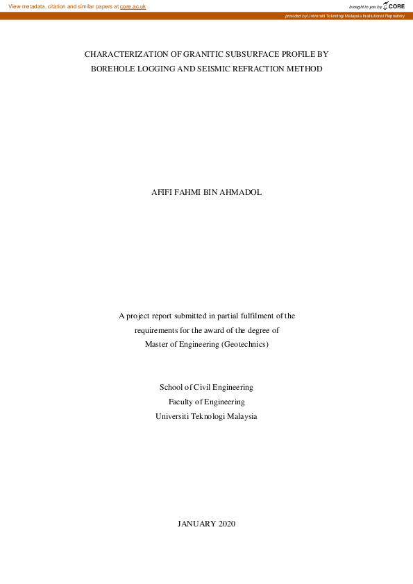 Pdf Characterization Of Granitic Subsurface Profile By Borehole