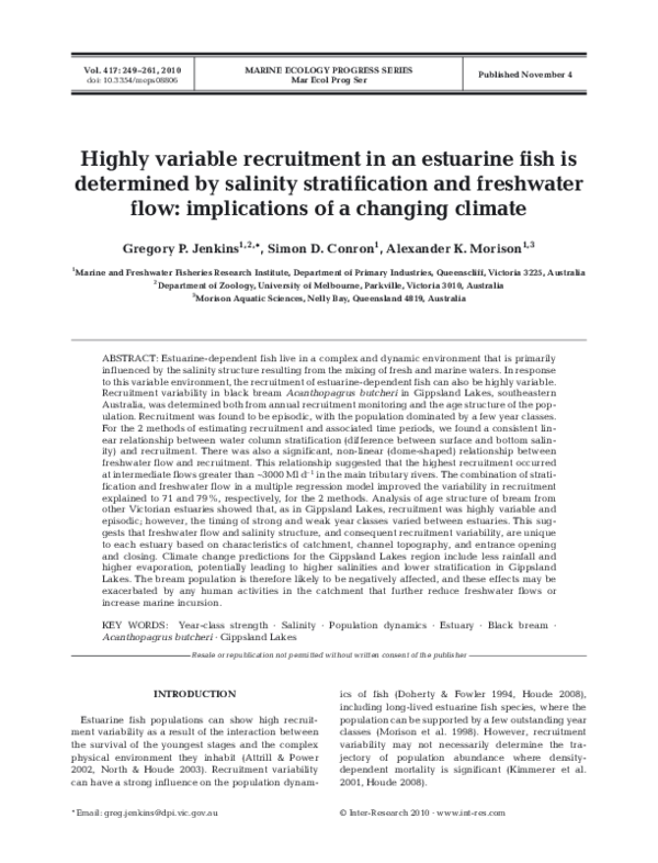 (PDF) Highly variable recruitment in an estuarine fish is determined by ...
