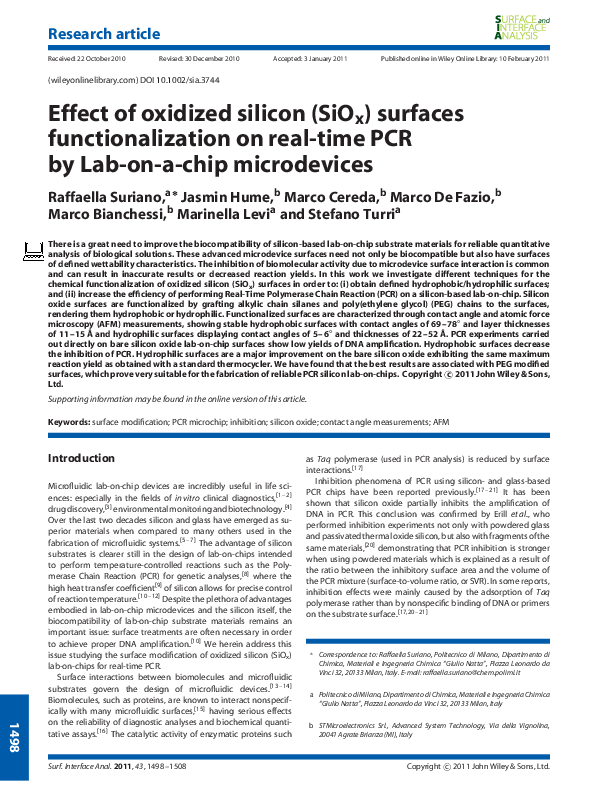 (PDF) Effect of oxidized silicon (SiO x) surfaces functionalization on ...