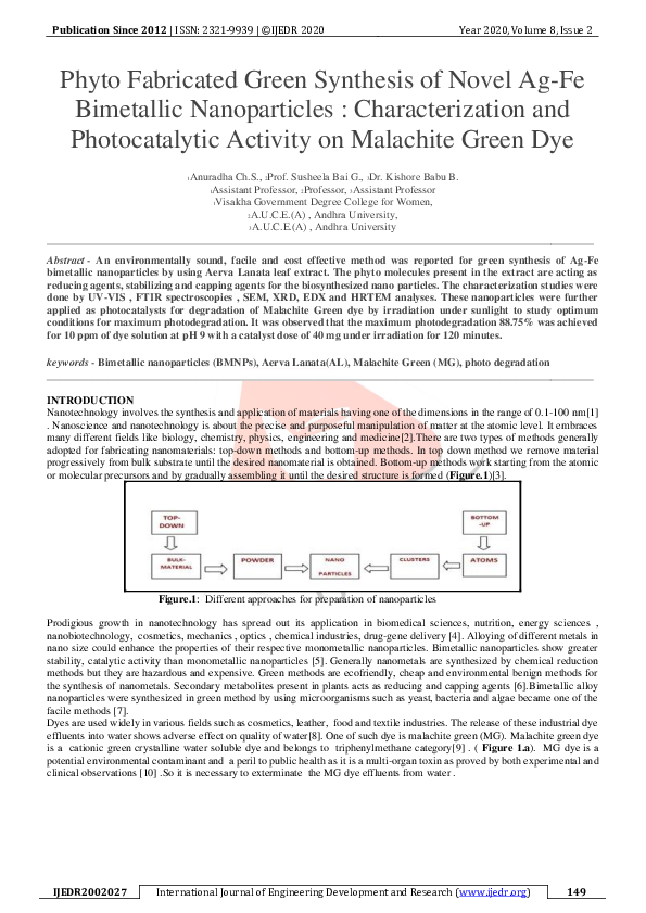 (PDF) Phyto Fabricated Green Synthesis of Novel Ag-Fe Bimetallic Nanoparticles ...
