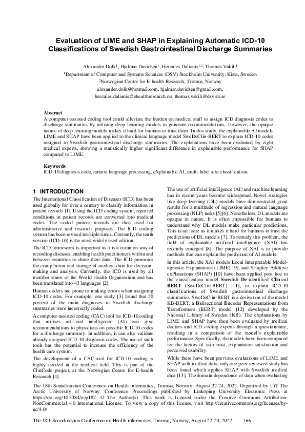 (PDF) Evaluation of LIME and SHAP in Explaining Automatic ICD-10 ...