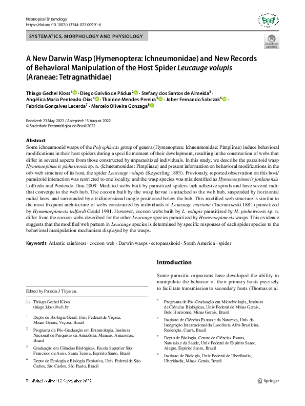 (PDF) A New Darwin Wasp (Hymenoptera: Ichneumonidae) and New Records of ...