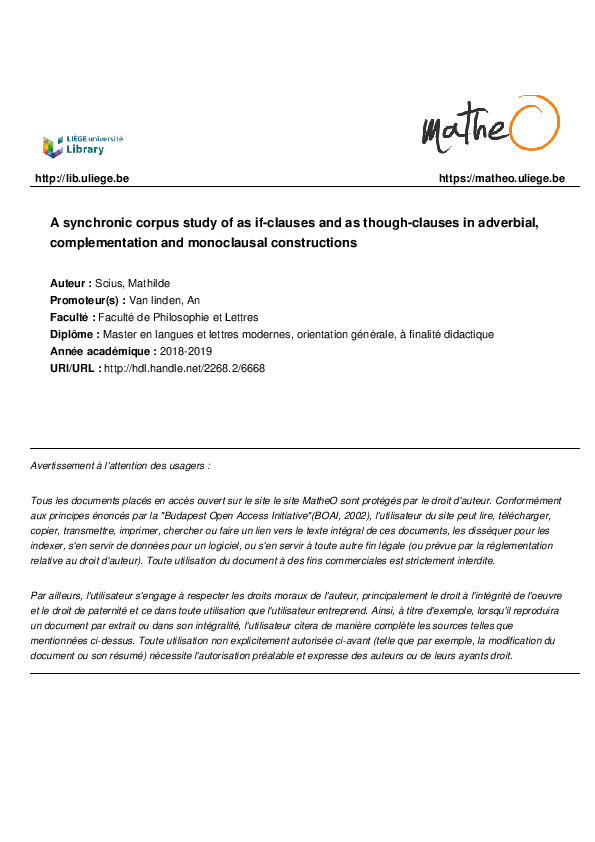 (PDF) A synchronic corpus study of as if-clauses and as though-clauses ...