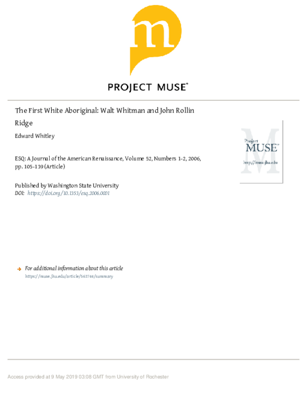 (PDF) The First White Aboriginal: Walt Whitman and John Rollin Ridge