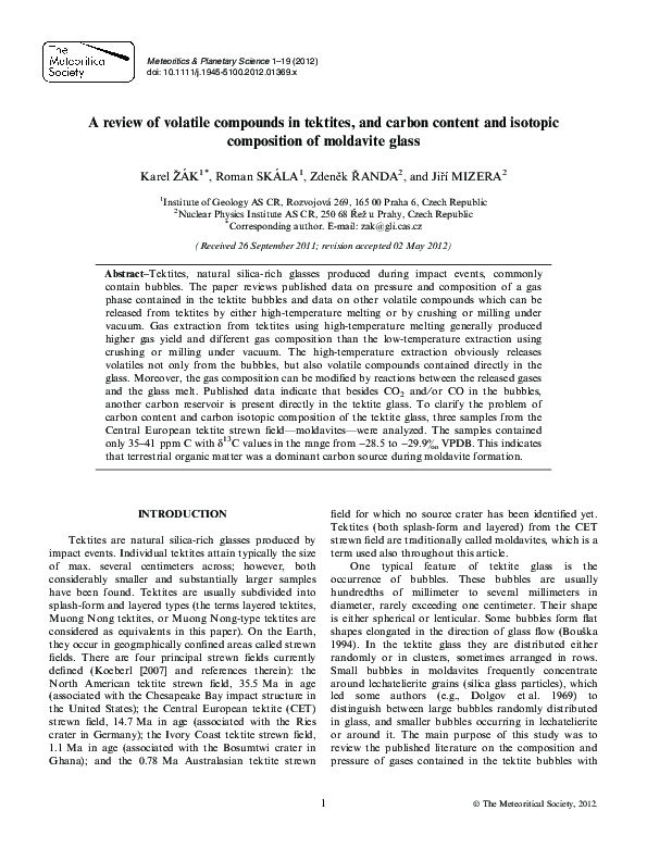 (PDF) A review of volatile compounds in tektites, and carbon content ...