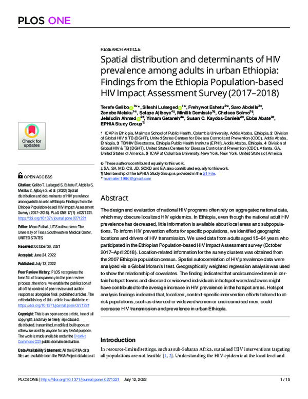 (PDF) Spatial distribution and determinants of HIV prevalence among adults in urban Ethiopia ...