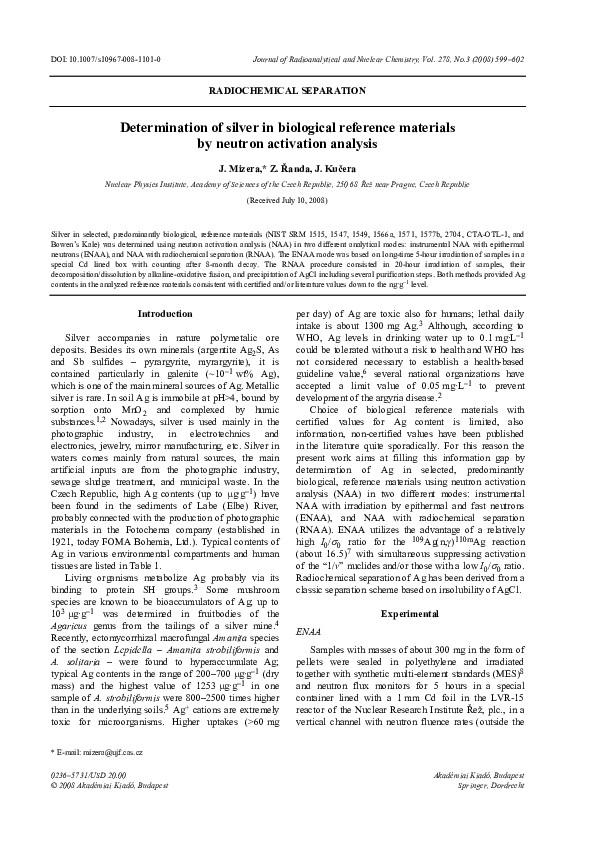 (PDF) Determination of silver in biological reference materials by ...