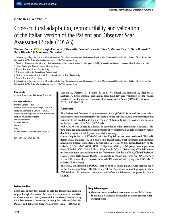 Pdf Cross Cultural Adaptation Reproducibility And Validation Of The