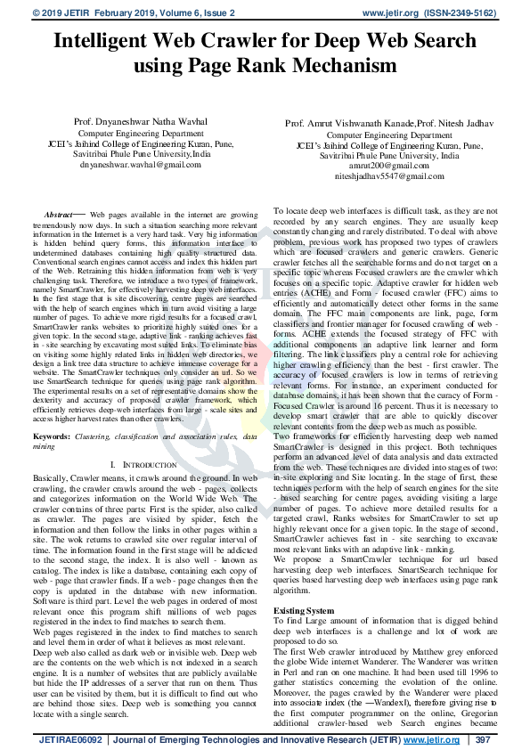 (PDF) Intelligent Web Crawler for Deep Web Search using Page Rank Mechanism | Dnyaneshwar Wavhal ...