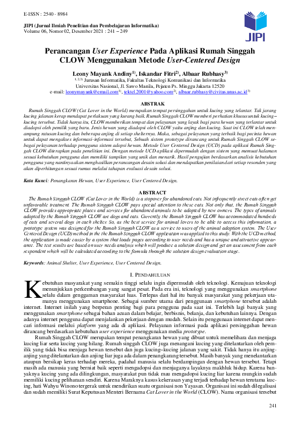 (PDF) Perancangan User Experience Pada Aplikasi Rumah Singgah CLOW Menggunakan Metode User ...