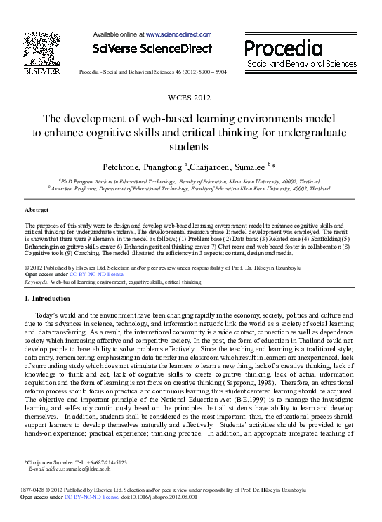 (PDF) The Development of Web-based Learning Environments Model to Enhance Cognitive Skills and ...