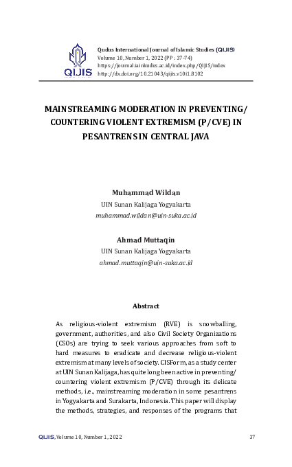 (PDF) MAINSTREAMING MODERATION IN PREVENTING/ COUNTERING VIOLENT ...