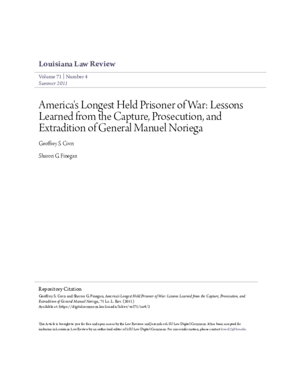 (PDF) America's Longest Held Prisoner of War: Lessons Learned from the ...