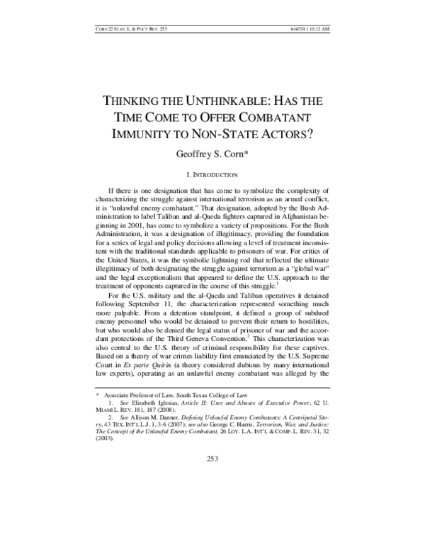 (PDF) Thinking the Unthinkable: Has the Time Come to Offer Combatant ...