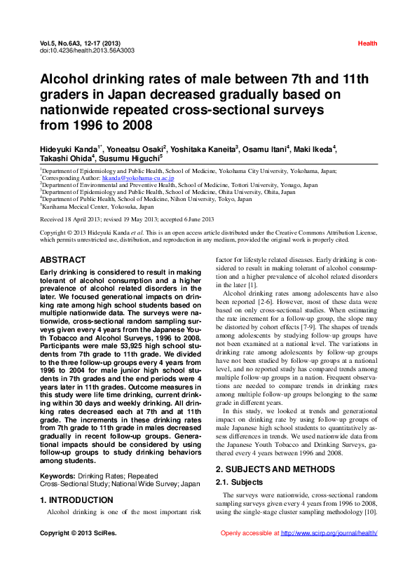 (PDF) Alcohol drinking rates of male between 7th and 11th graders in ...