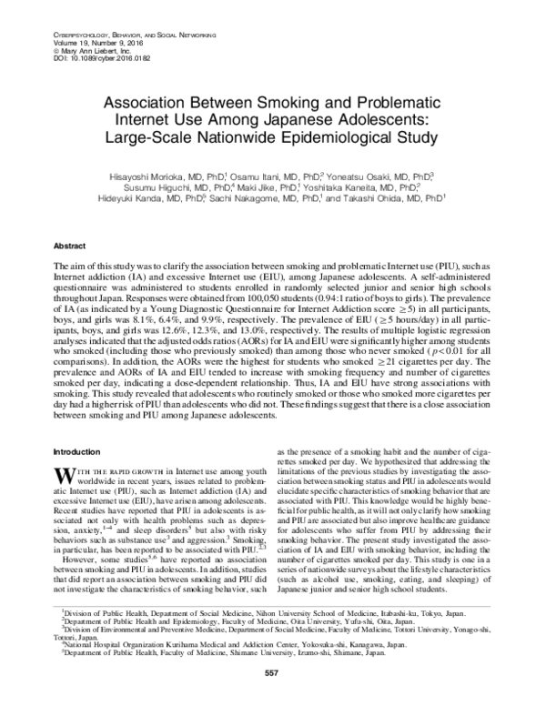(PDF) Association Between Smoking and Problematic Internet Use Among ...