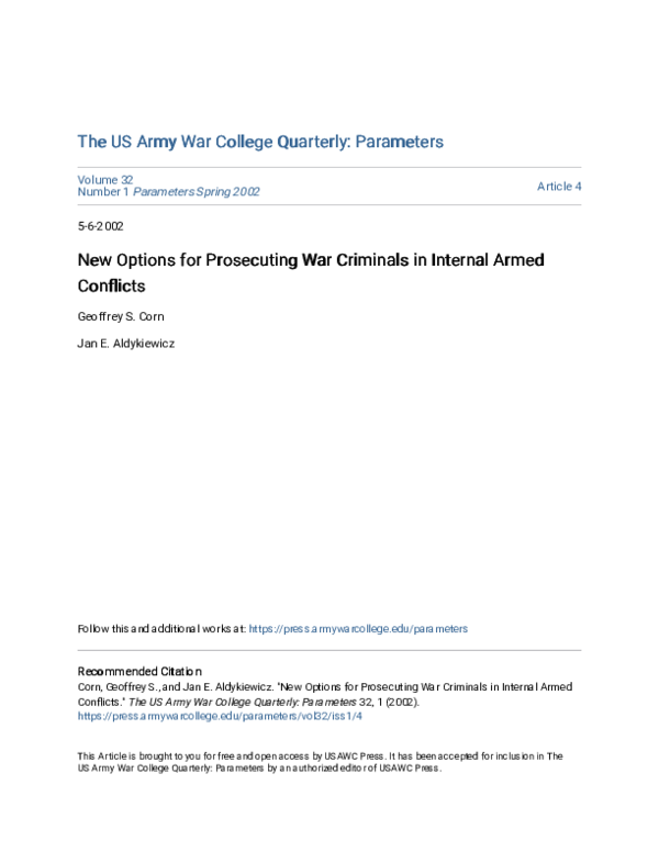 (PDF) New Options for Prosecuting War Criminals in Internal Armed Conflicts