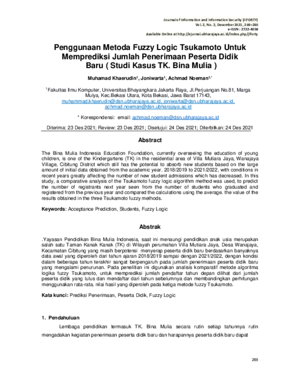 (PDF) Penggunanaan Metoda Fuzzy Logic Tsukamoto Untuk Memprediksi Jumlah Penerimaan Peserta ...