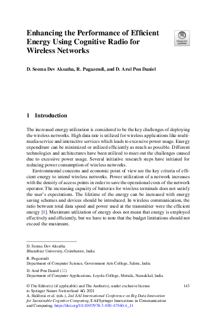(PDF) Enhancing the Performance of Efficient Energy Using Cognitive Radio for Wireless Networks