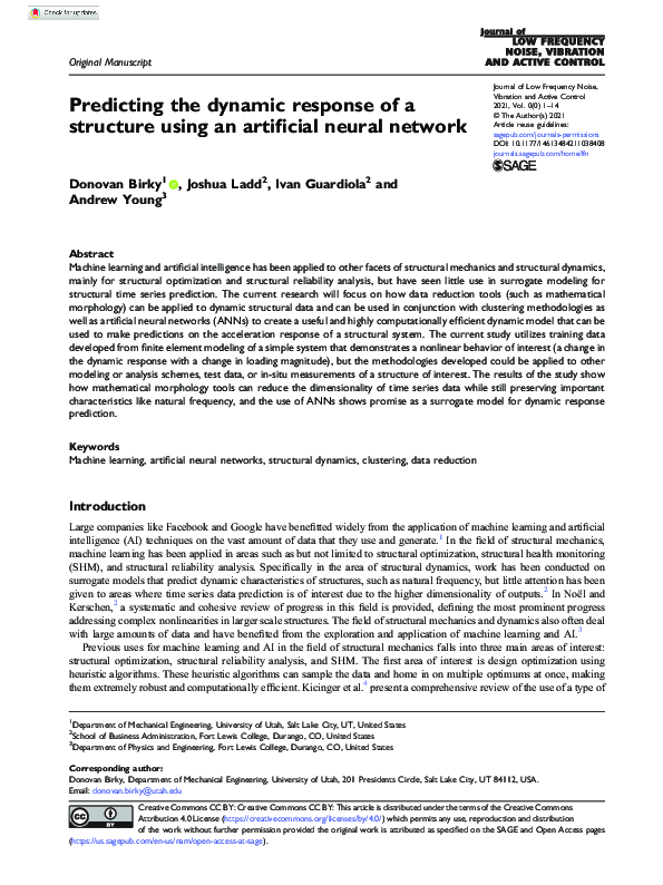 Pdf Predicting The Dynamic Response Of A Structure Using An