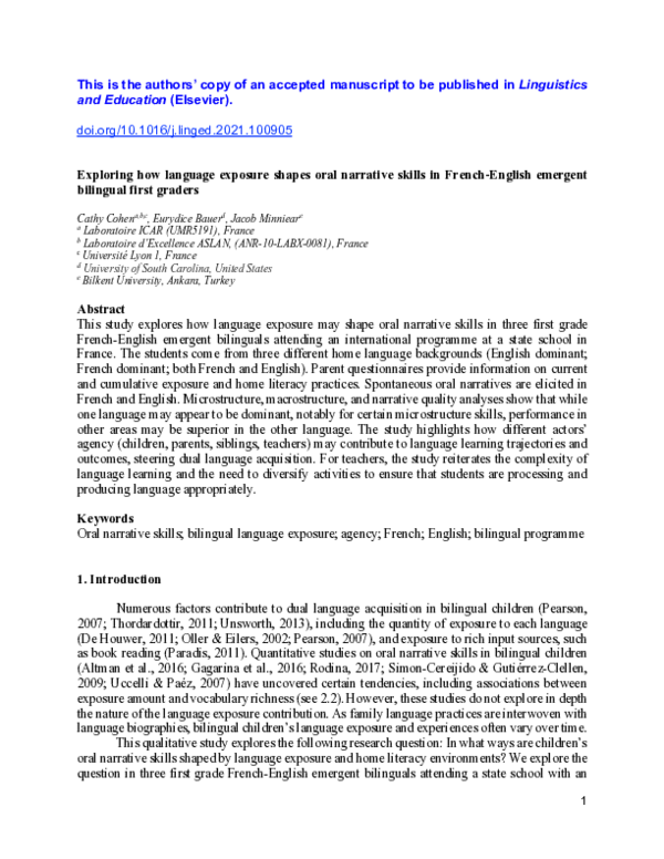 (PDF) Exploring how language exposure shapes oral narrative skills in ...