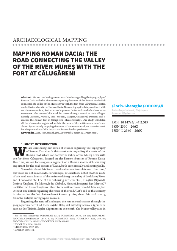 (PDF) Mapping Roman Dacia: The Road Connecting the Valley of the River ...