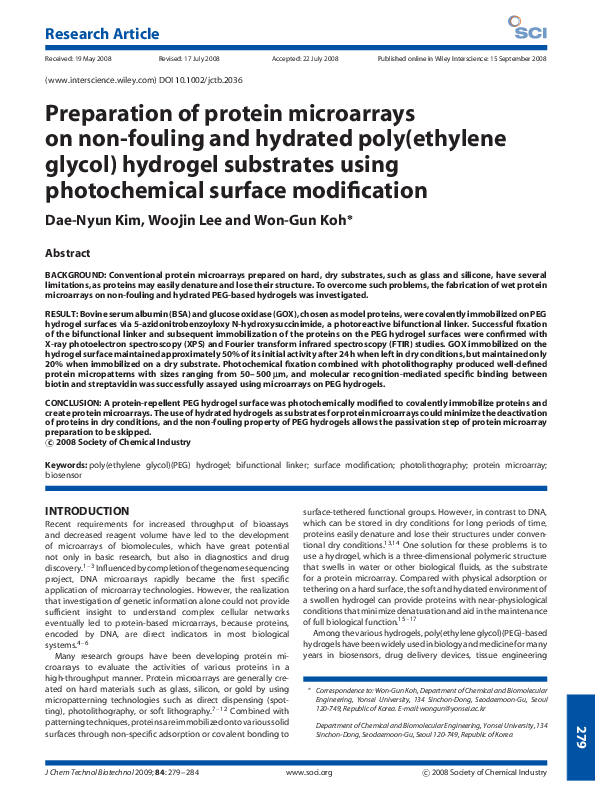 (PDF) Preparation of protein microarrays on non-fouling and hydrated ...