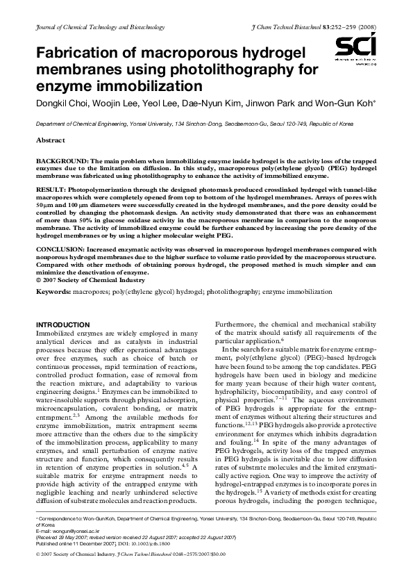 (PDF) Fabrication of macroporous hydrogel membranes using ...