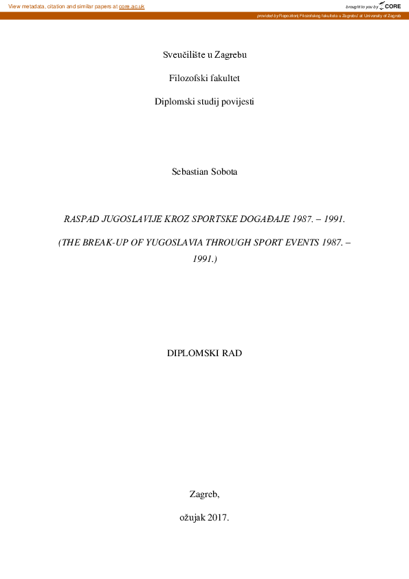 (PDF) The break-up of Yugoslavia through sport events 1987. – 1991