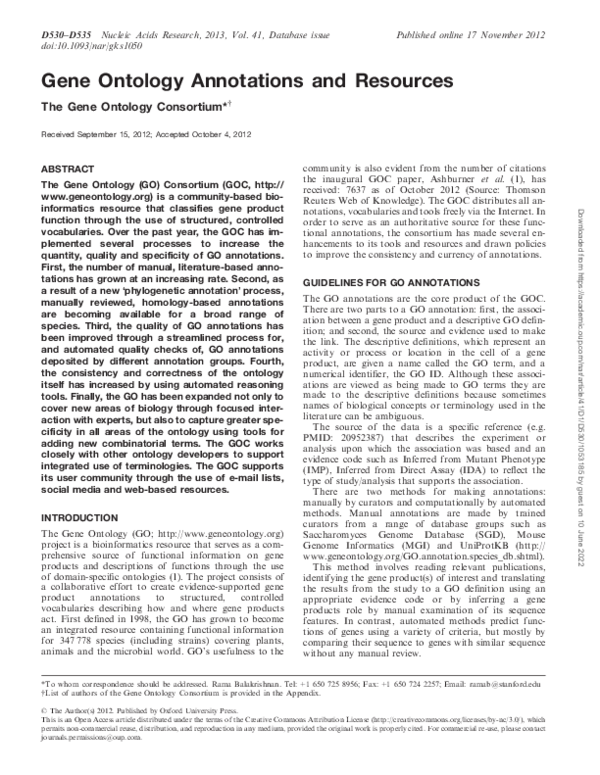 (PDF) Gene Ontology Annotations and Resources | Harold Drabkin - Academia.edu