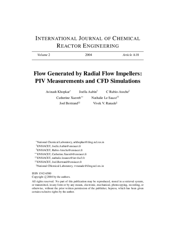 (PDF) Flow Generated by Radial Flow Impellers: PIV Measurements and CFD Simulations | Carlos ...