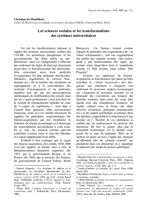 (PDF) Les sciences sociales et les transformations des systèmes ...
