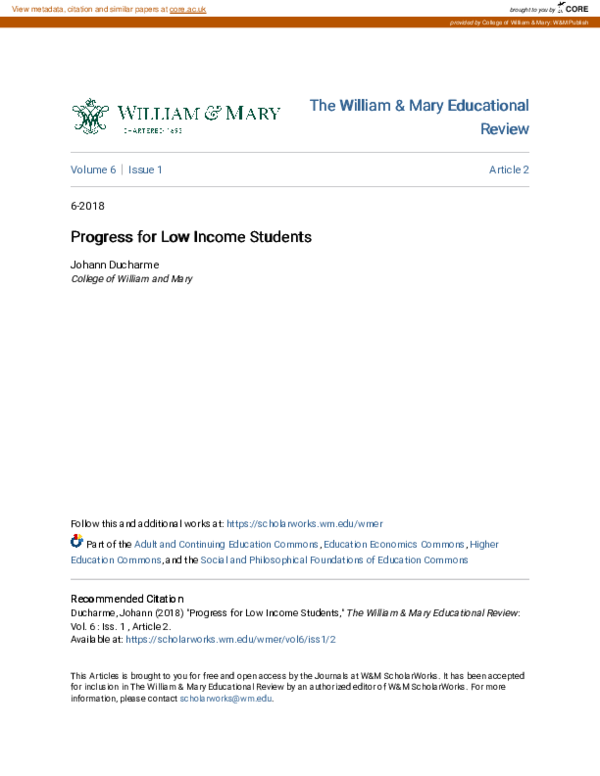 (PDF) Progress for Low Income Students