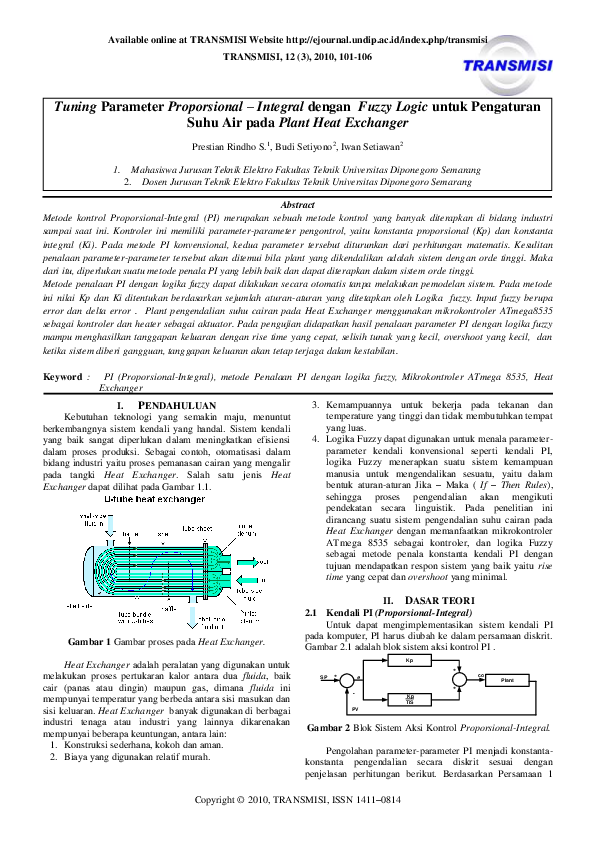 (PDF) Tuning Parameter Proporsional – Integral dengan Fuzzy Logic untuk Pengaturan Suhu Air pada ...