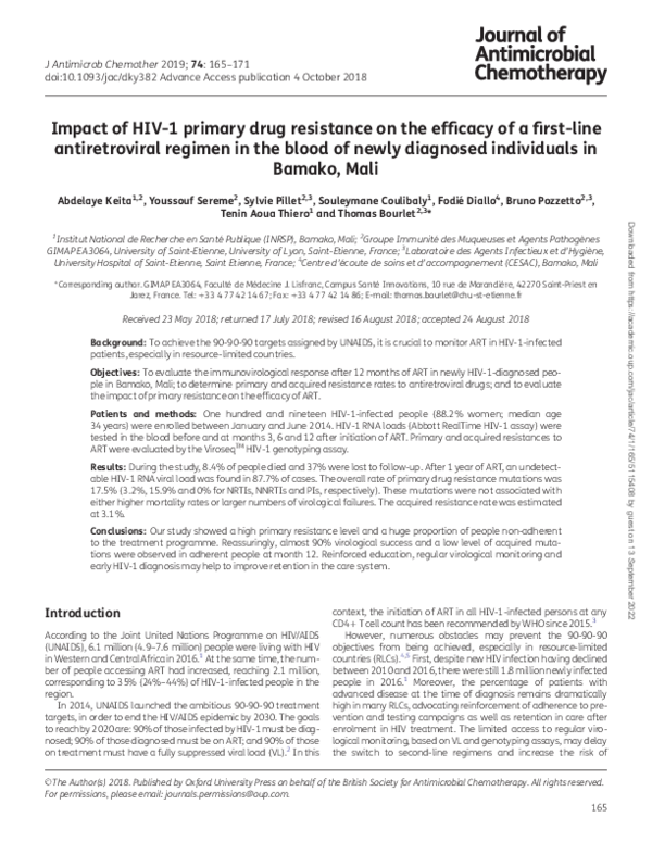 (PDF) Impact of HIV-1 primary drug resistance on the efficacy of a ...
