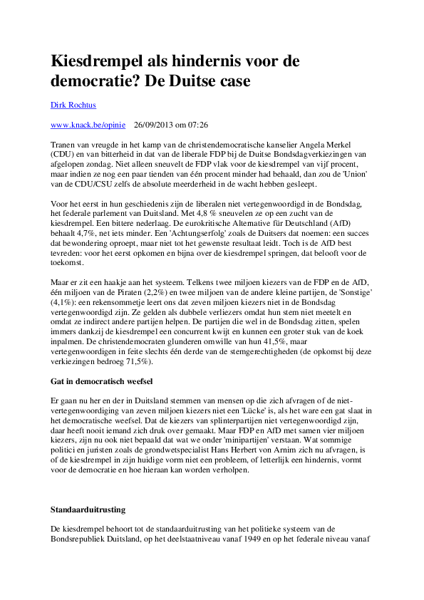 (PDF) Kiesdrempel als hindernis voor de democratie? De Duitse case
