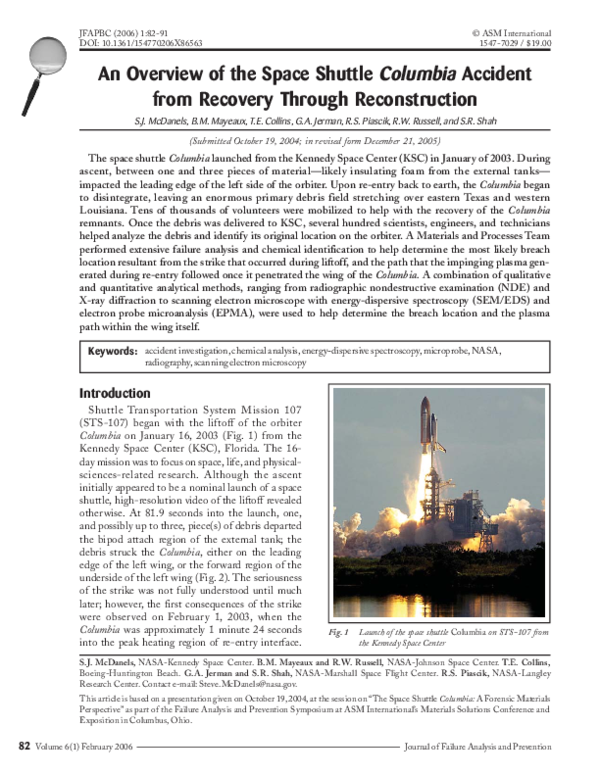 (PDF) An overview of the space shuttle Columbia accident from recovery ...