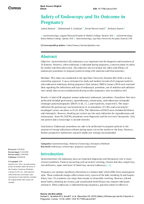 (PDF) Safety of Endoscopy and Its Outcome in Pregnancy