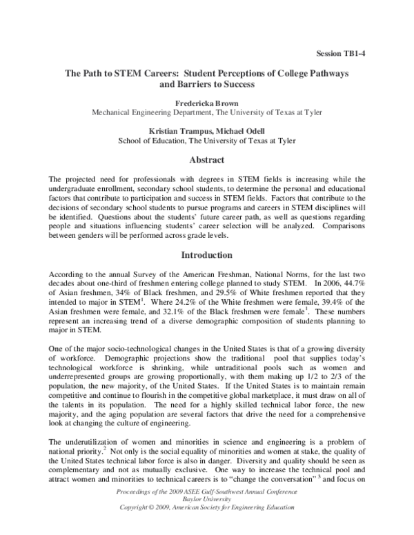 (PDF) The Path to STEM Careers: Student Perceptions of College Pathways ...