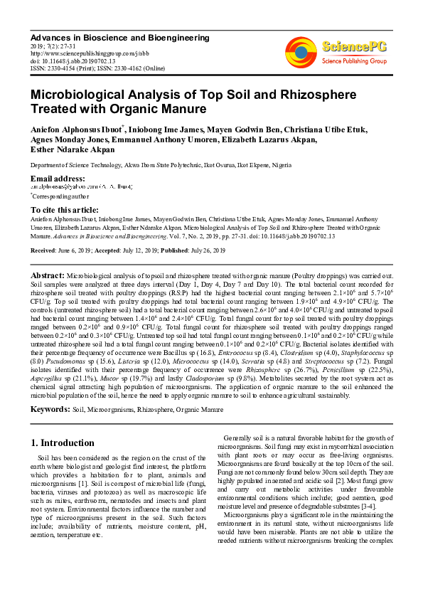 (PDF) Microbiological Analysis of Top Soil and Rhizosphere Treated with ...