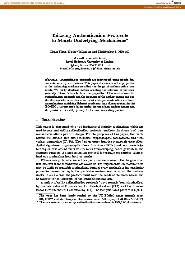(PDF) Tailoring authentication protocols to match underlying mechanisms | Liqun Chen - Academia.edu