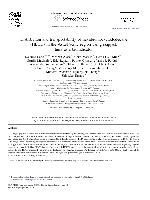 (PDF) Distribution and transportability of hexabromocyclododecane (HBCD ...