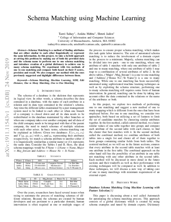 (PDF) Schema Matching using Machine Learning