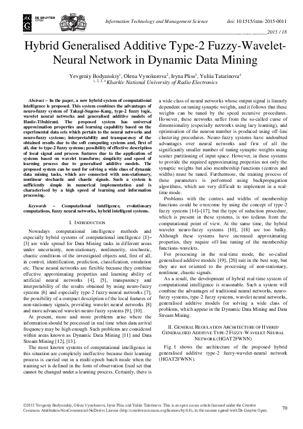 Pdf Hybrid Generalised Additive Type 2 Fuzzy Wavelet Neural Network In Dynamic Data Mining