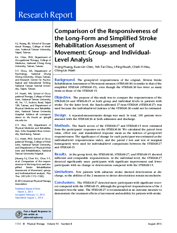 (PDF) Comparison of the Responsiveness of the Long-Form and Simplified ...