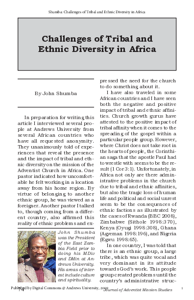 (PDF) Challenges of Tribal and Ethnic Diversity in Africa