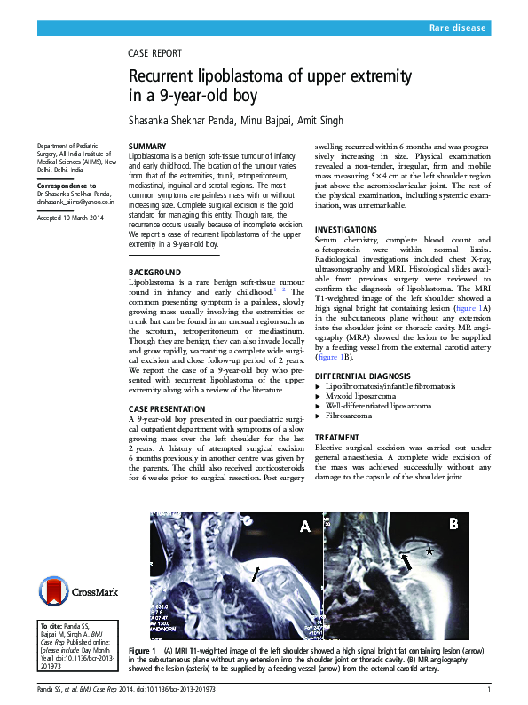 (PDF) Recurrent lipoblastoma of upper extremity in a 9-year-old boy